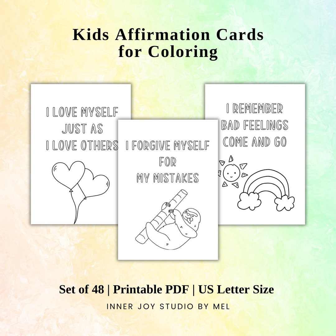 Printable Daily Affirmations Cards for Kids, Coloring Flash Cards for ...