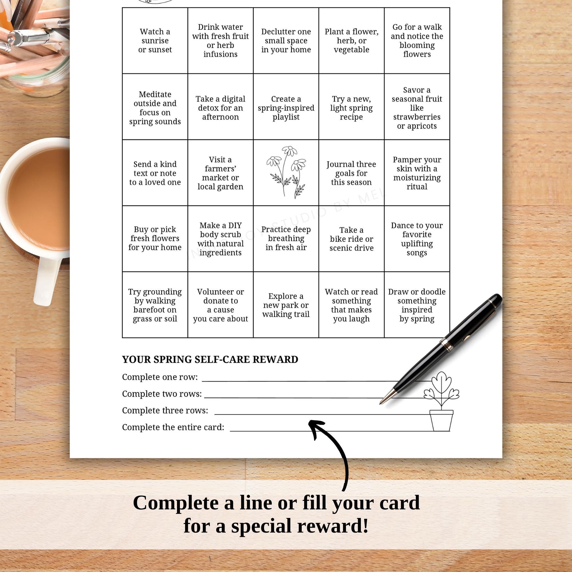 Printable Spring Self Care Bingo Challenge, Mental Health Game ...