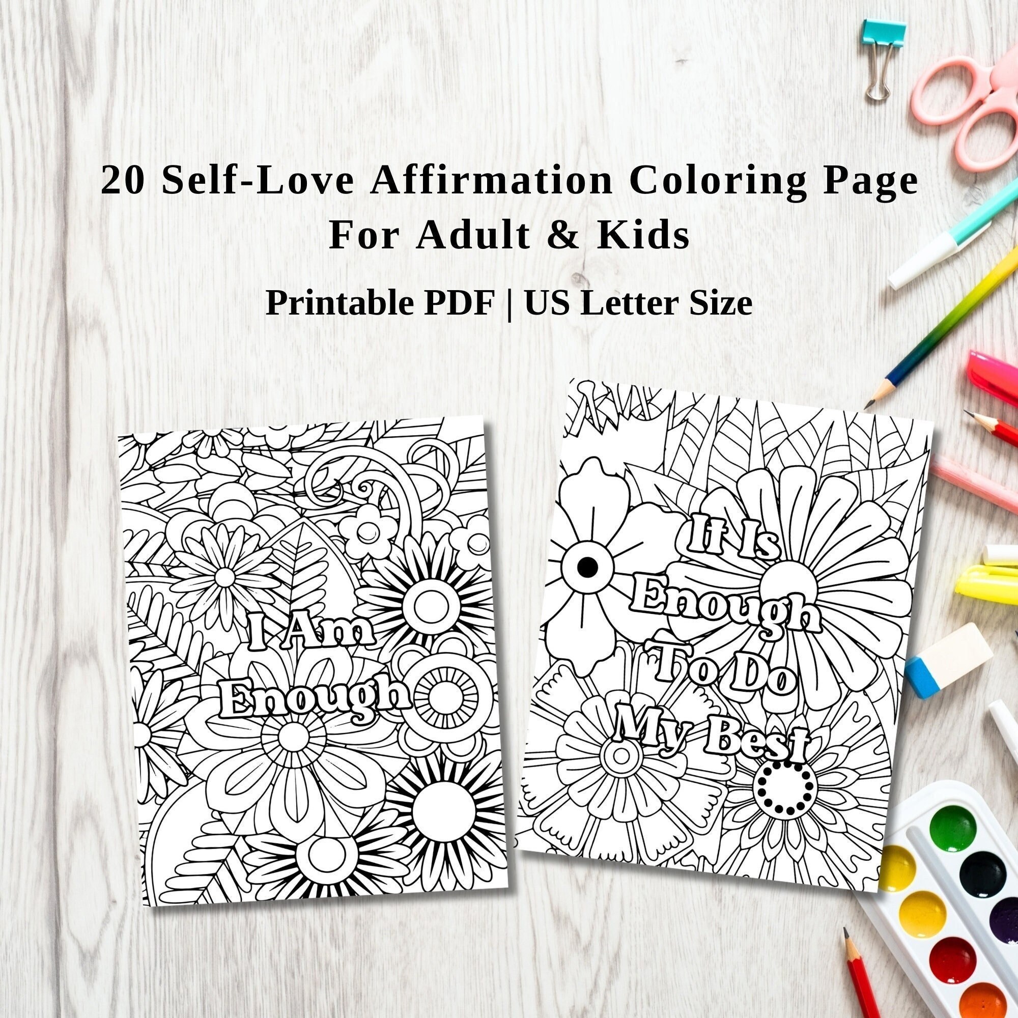 20 Affirmation Coloring Page, Adult Coloring, Kids Coloring ...