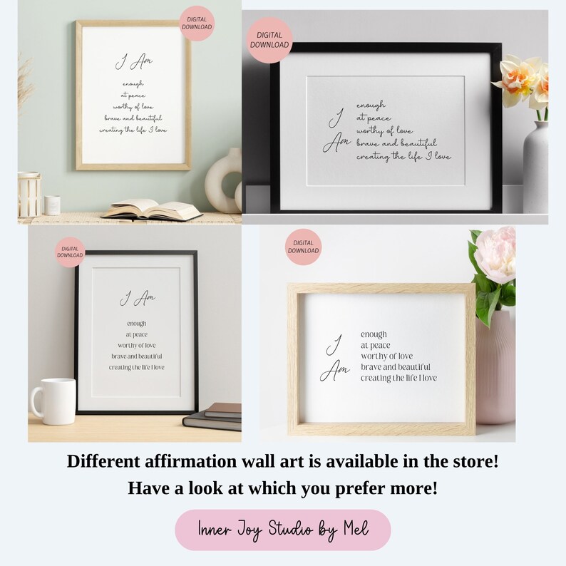 Positive Affirmations Wall Art for Self Love, Printable Motivational ...