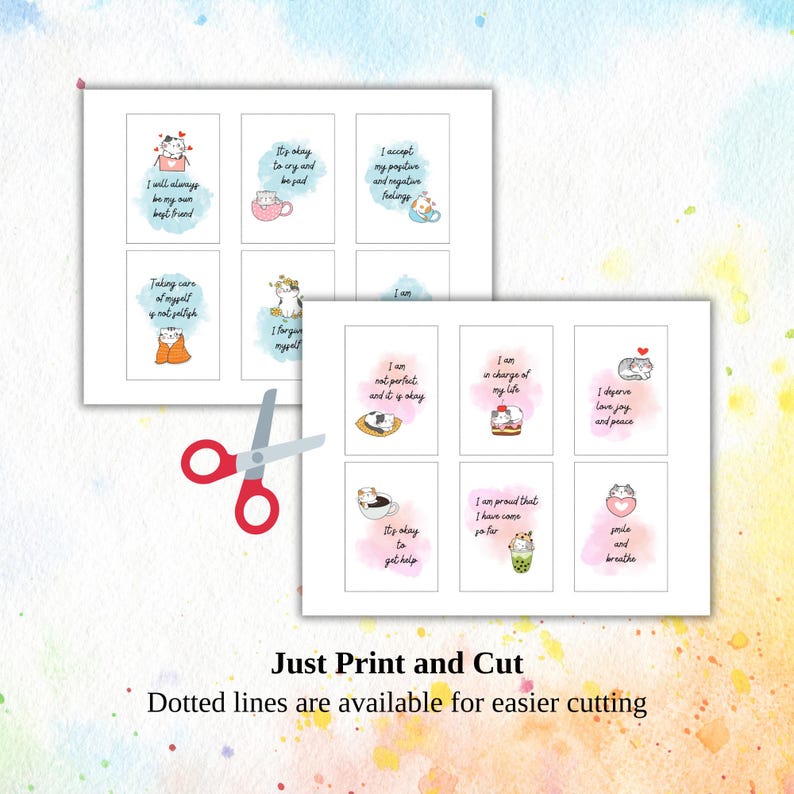 Printable Positive Affirmations Cards for Cat Lovers, Self Love Quote ...