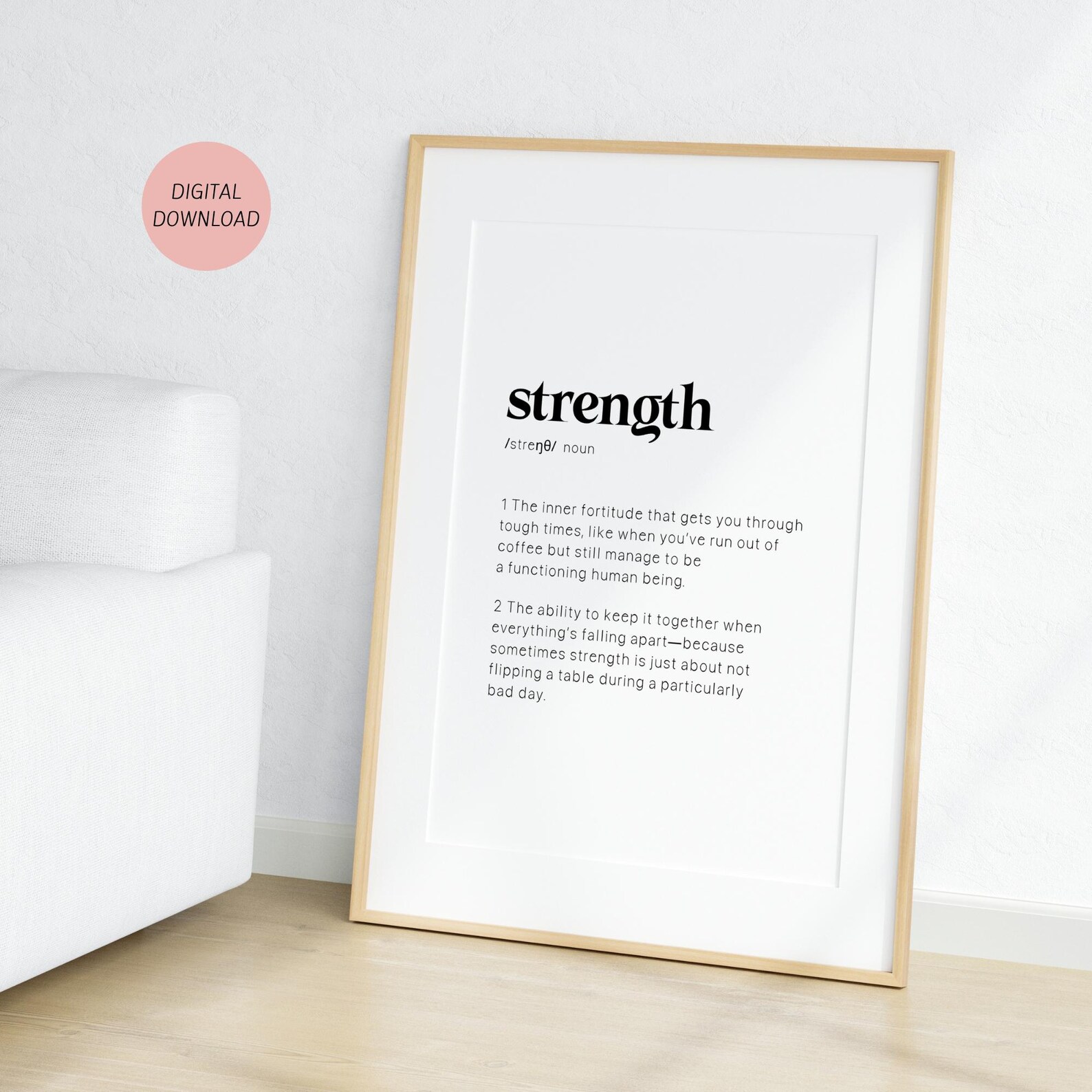 Strength Definition, Printable Funny Wall Art, Motivational Poster for ...