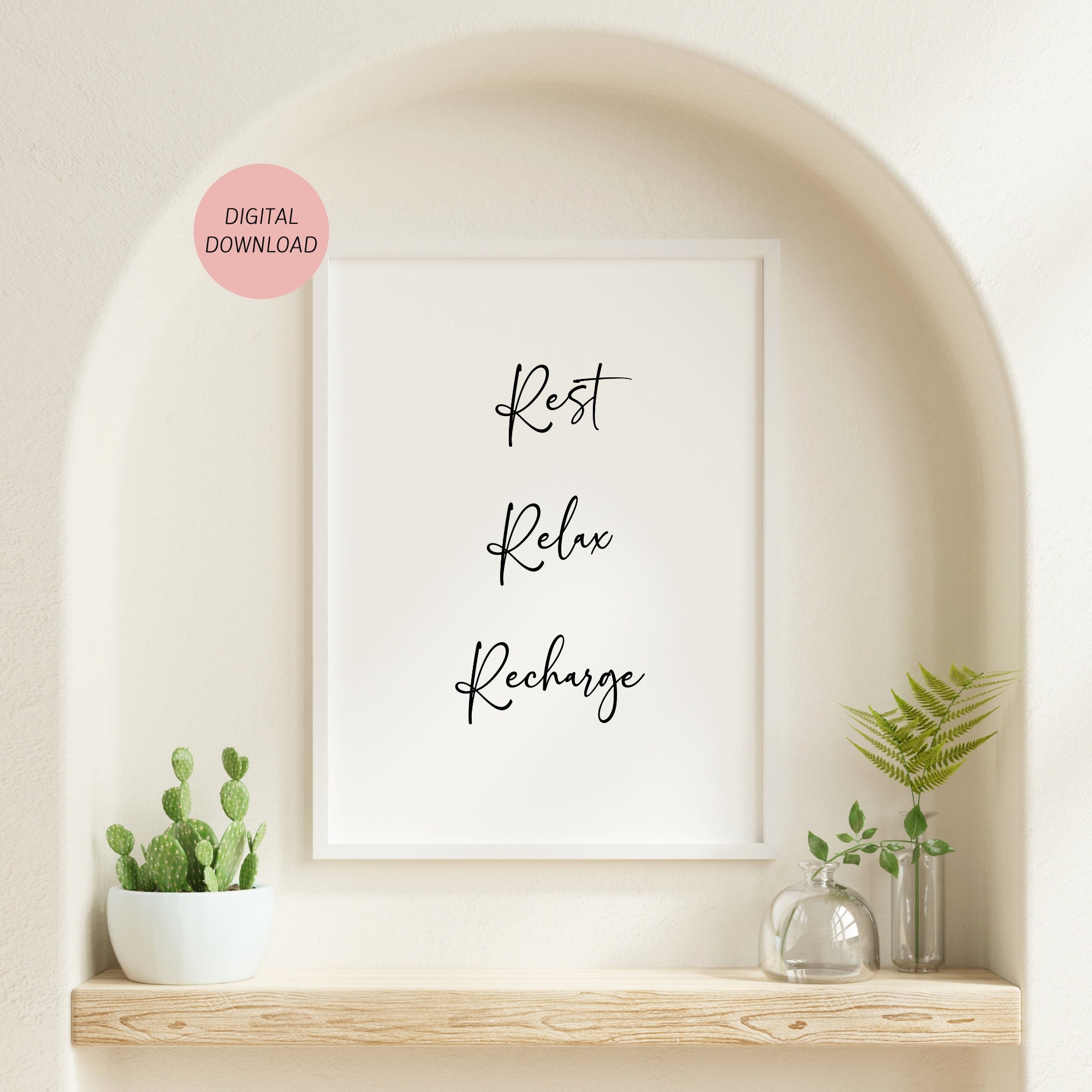 Rest Relax Recharge, Printable Minimalist Wall Art, Inspirational Quote ...