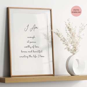 Daily Affirmations for Self Love, Printable Wall Art for Mental Health ...