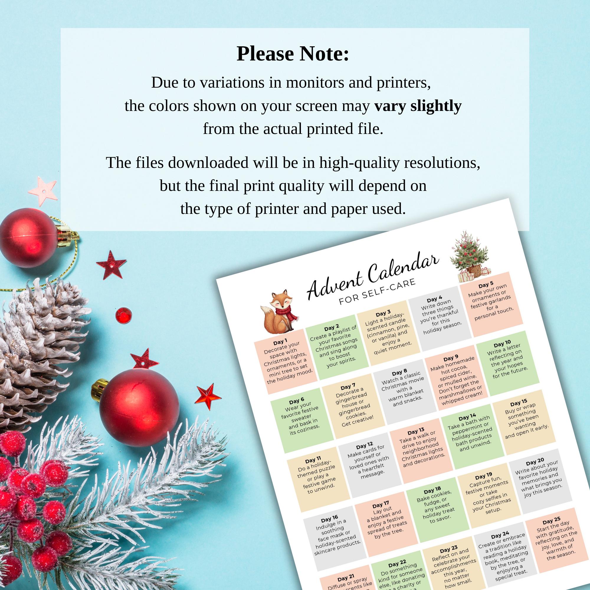 Printable Self Care Advent Calendar, Christmas Activity, Christmas ...
