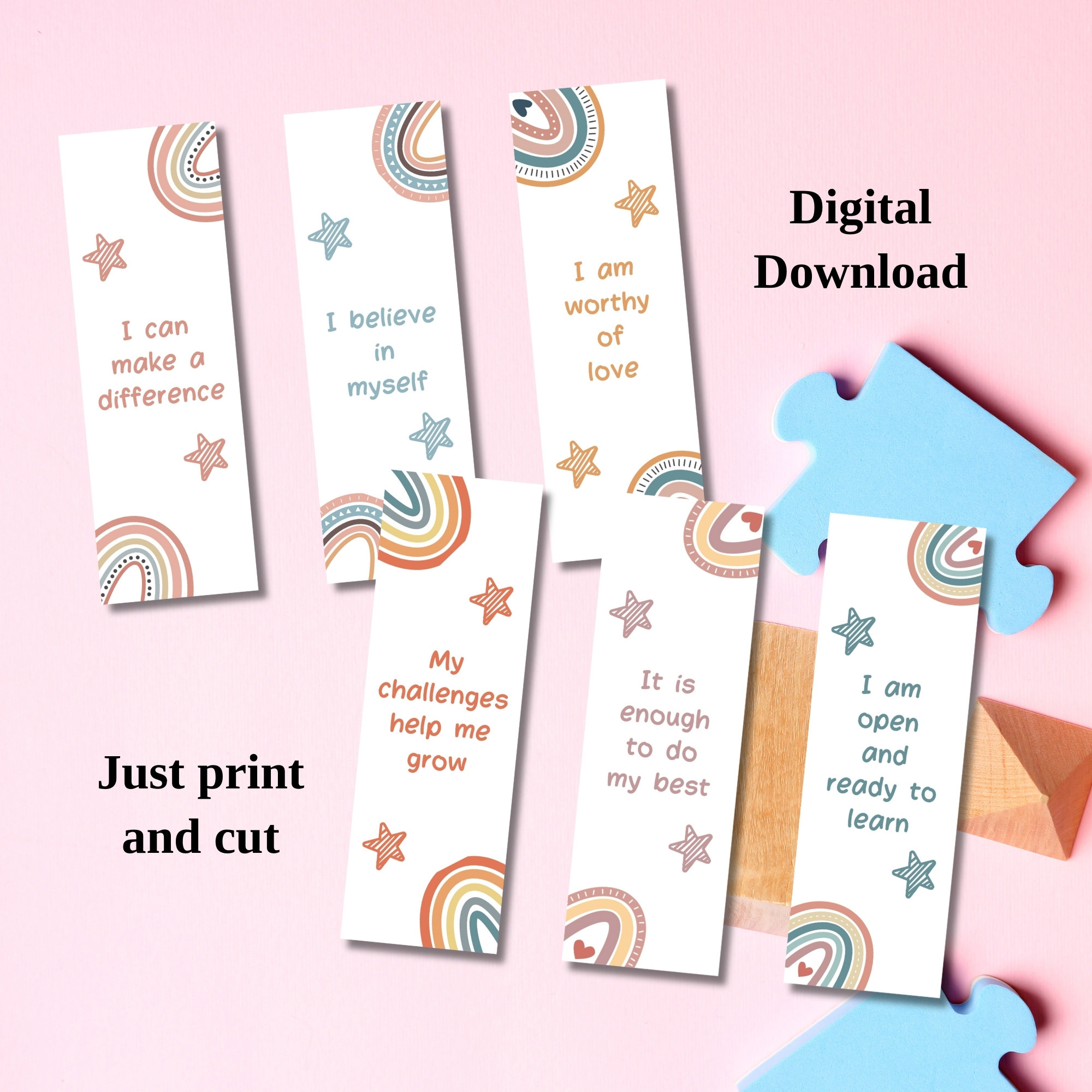 Printable Cute Bookmarks for Kids, Affirmation Quote Bookmarks, Book ...