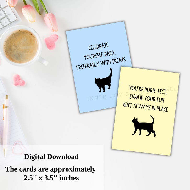Printable Funny Cat Affirmation Cards for Self Love, Motivational Quote ...