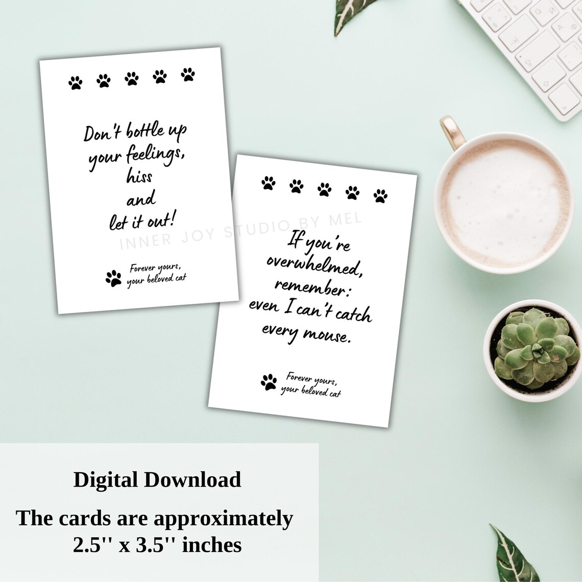 Printable Funny Cat Wisdom Cards for Self Love, Inspirational Quote for ...