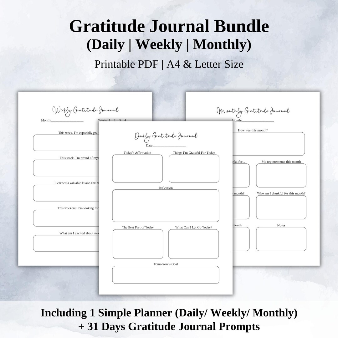 Printable Gratitude Journal Bundle for Mindfulness, Self Care Planner ...