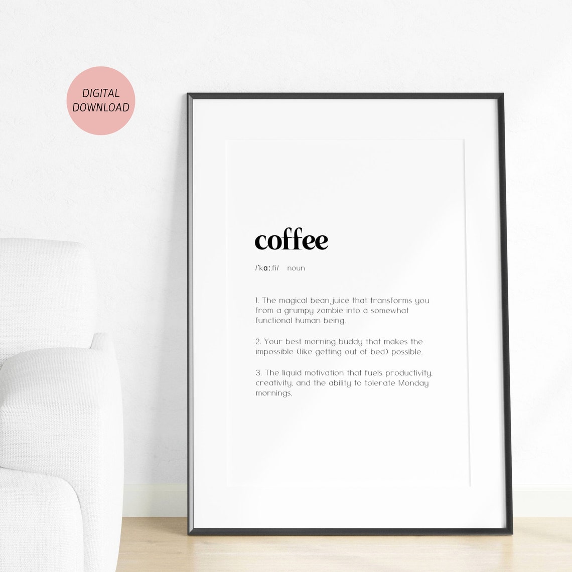 Coffee Definition Print, Funny Printable Wall Art, Kitchen Art Poster ...