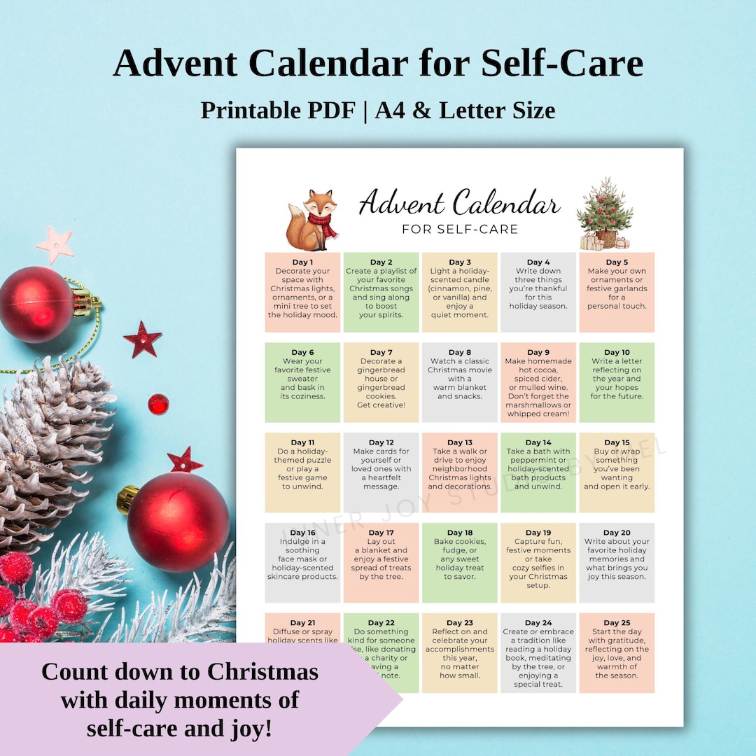 Printable Self Care Advent Calendar, Christmas Activity, Christmas ...
