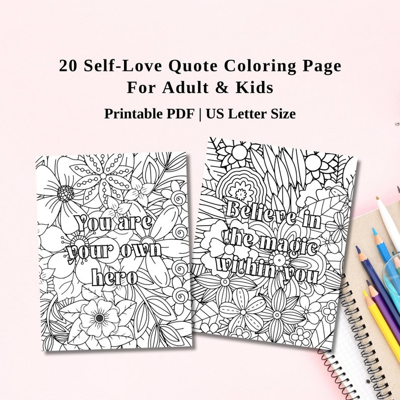 Printable Coloring Pages for Adult & Kids, Self Love Coloring Poster ...