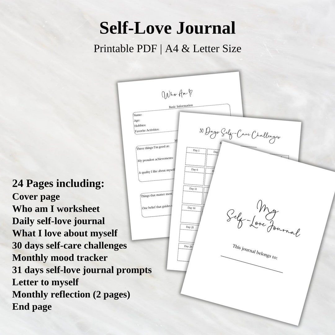 Printable Self Love Journal, Mental Health Worksheet for Mindfulness ...