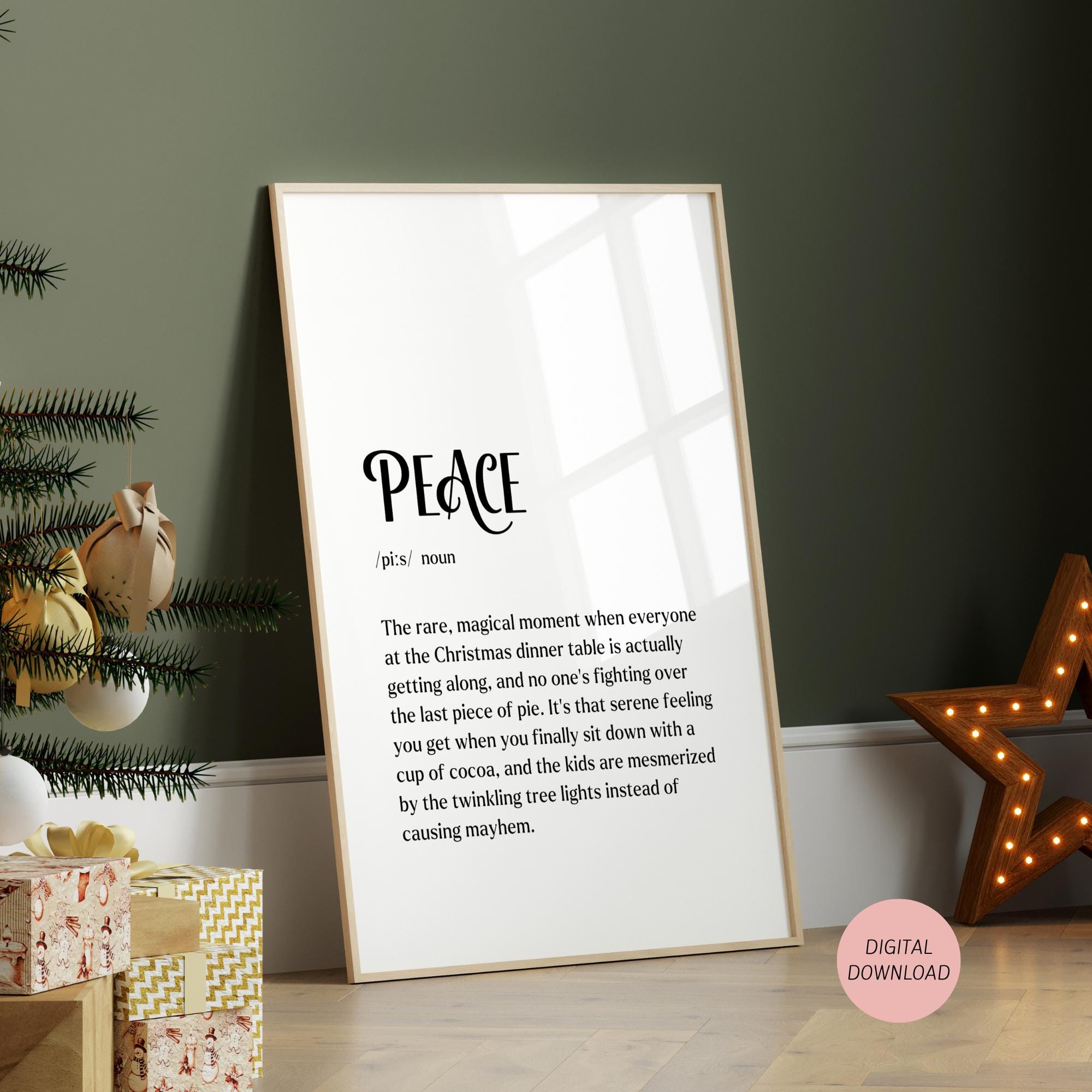 Peace Definition Print, Printable Christmas Wall Art for Holiday Decor ...