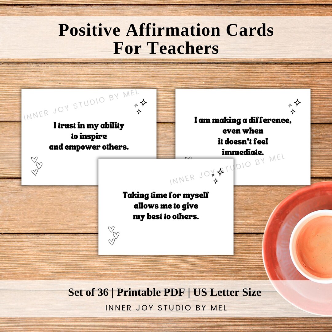 Printable Positive Affirmation Cards for Teachers, New Teacher Gift ...