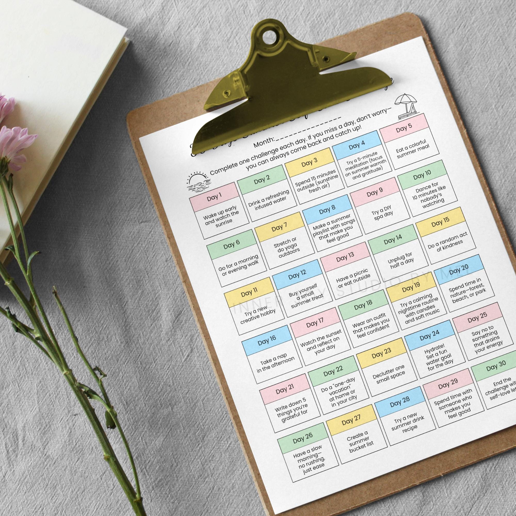 Printable 30 Day Summer Self Care Challenge, Mental Health Worksheet ...