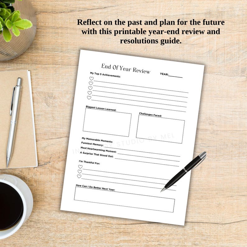 Printable End of Year Review, New Year Resolution Worksheet, Yearly ...