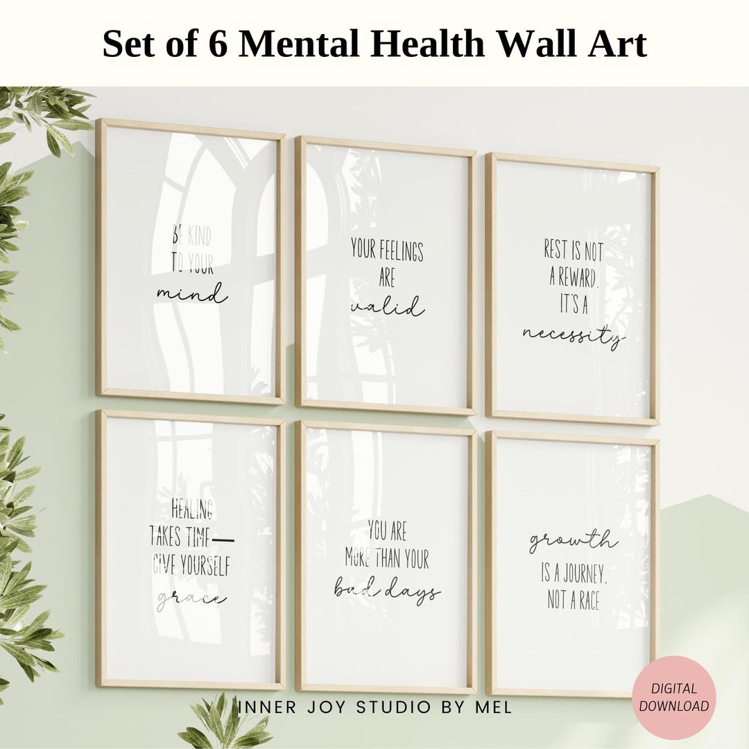 Set of 6 Printable Mental Health Poster, Affirmation Wall Art for Self ...