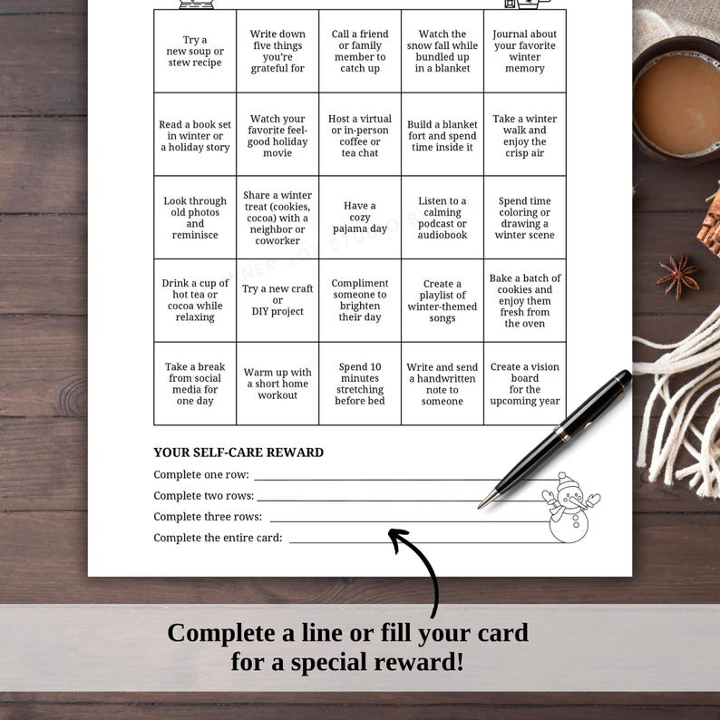 Printable Winter Self Care Bingo Challenge for Mindfulness, Mental ...
