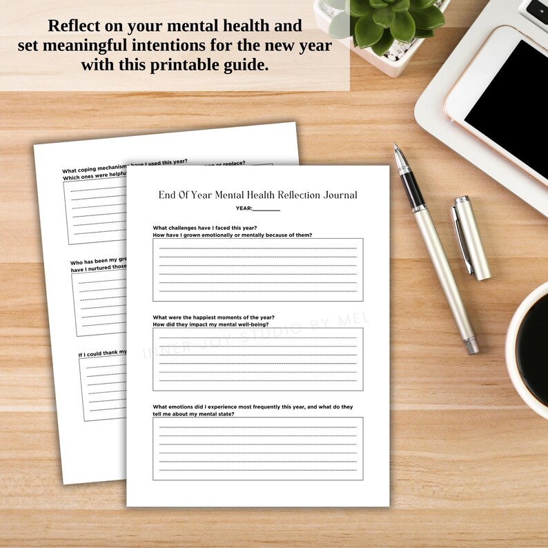 Printable End of Year Mental Health Reflection Journal, New Year ...