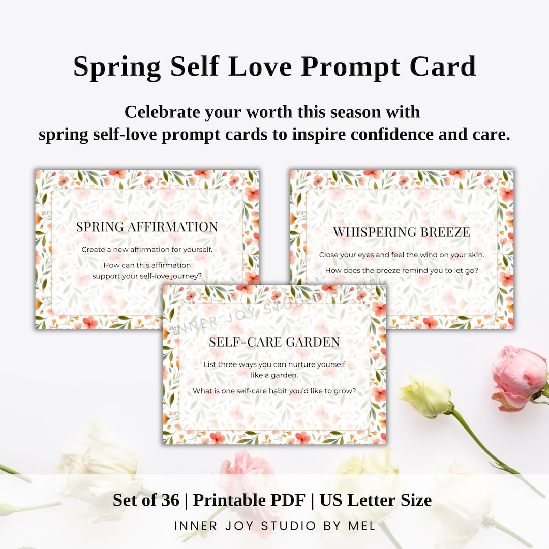 Printable Spring Self Love Prompt Card, Mental Health Journal Prompts ...