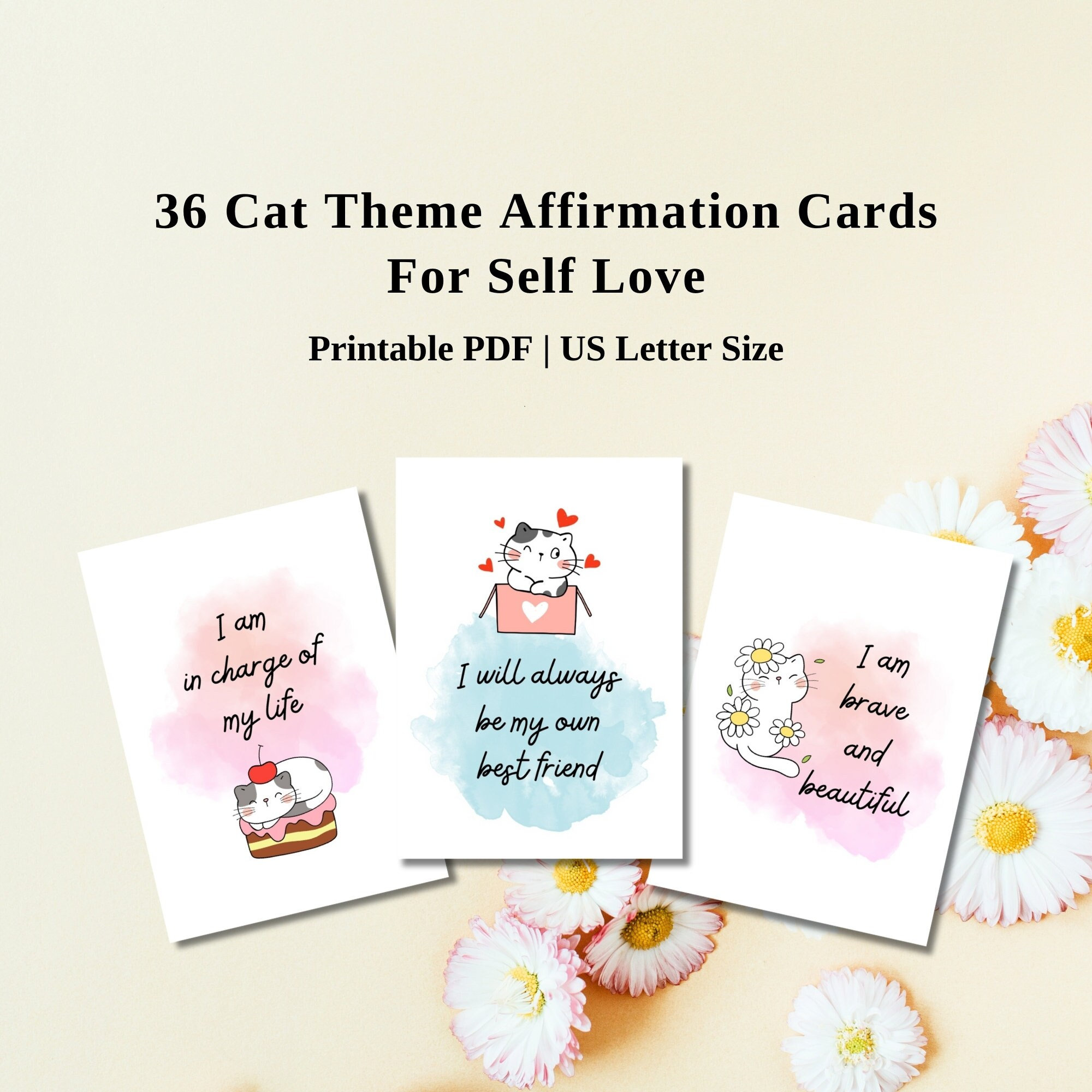Printable Positive Affirmations Cards for Cat Lovers, Self Love Quote ...