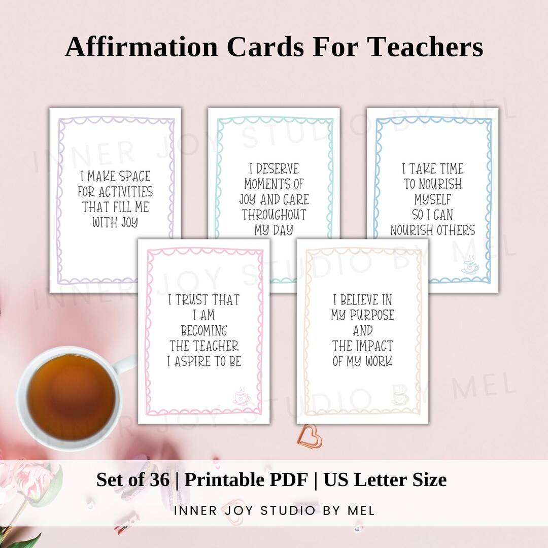 Positive Affirmation Cards for Teachers, Printable Inspirational Card ...