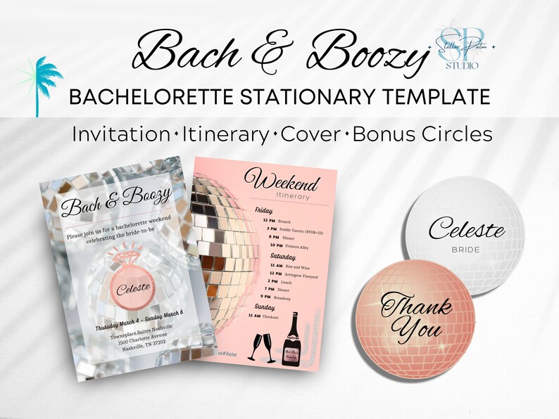 Bach and Boozy Bachelorette Invitation, Glam Bach Itinerary, Disco ...