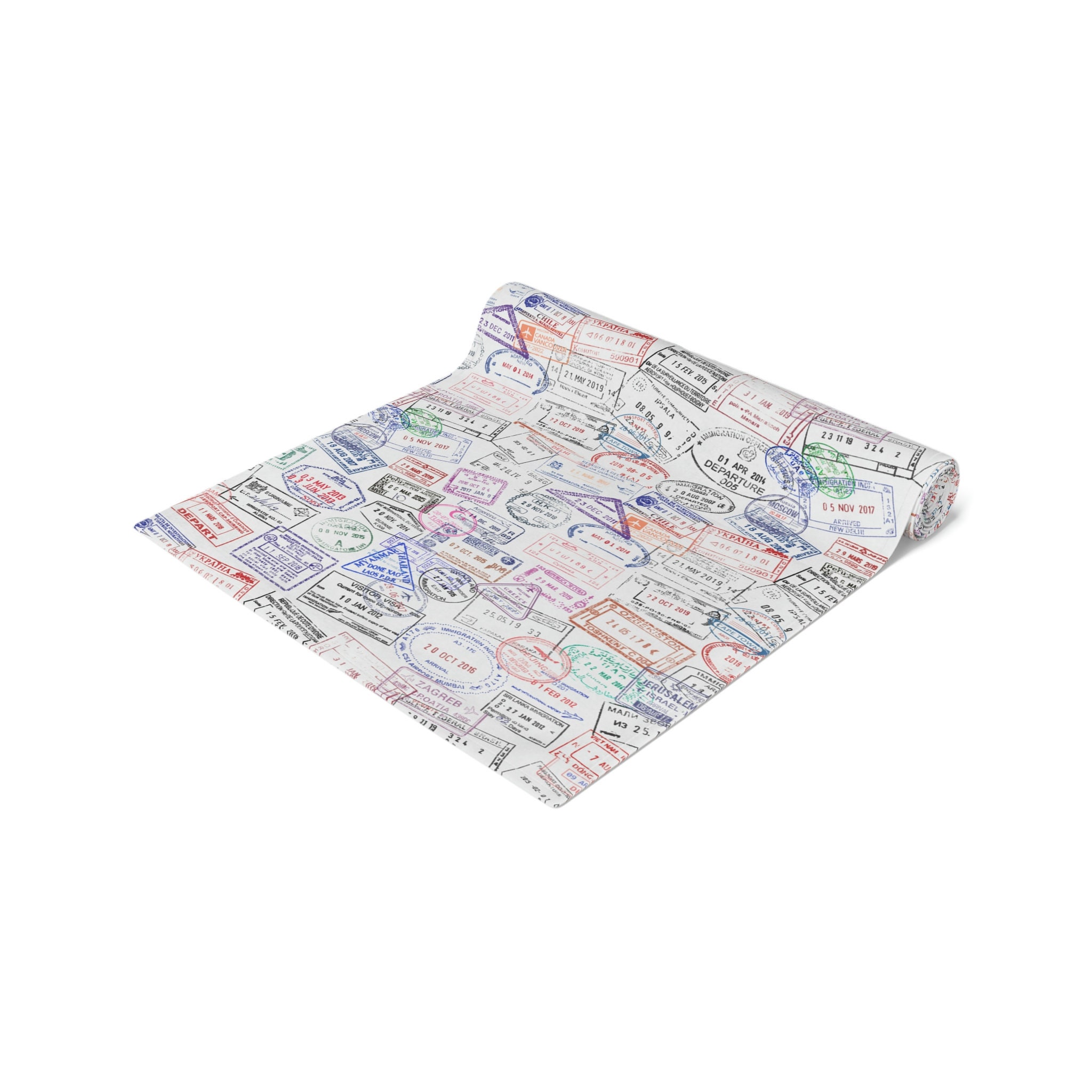 Passport Stamp Travel Table Runner, International Travel Decor - Etsy