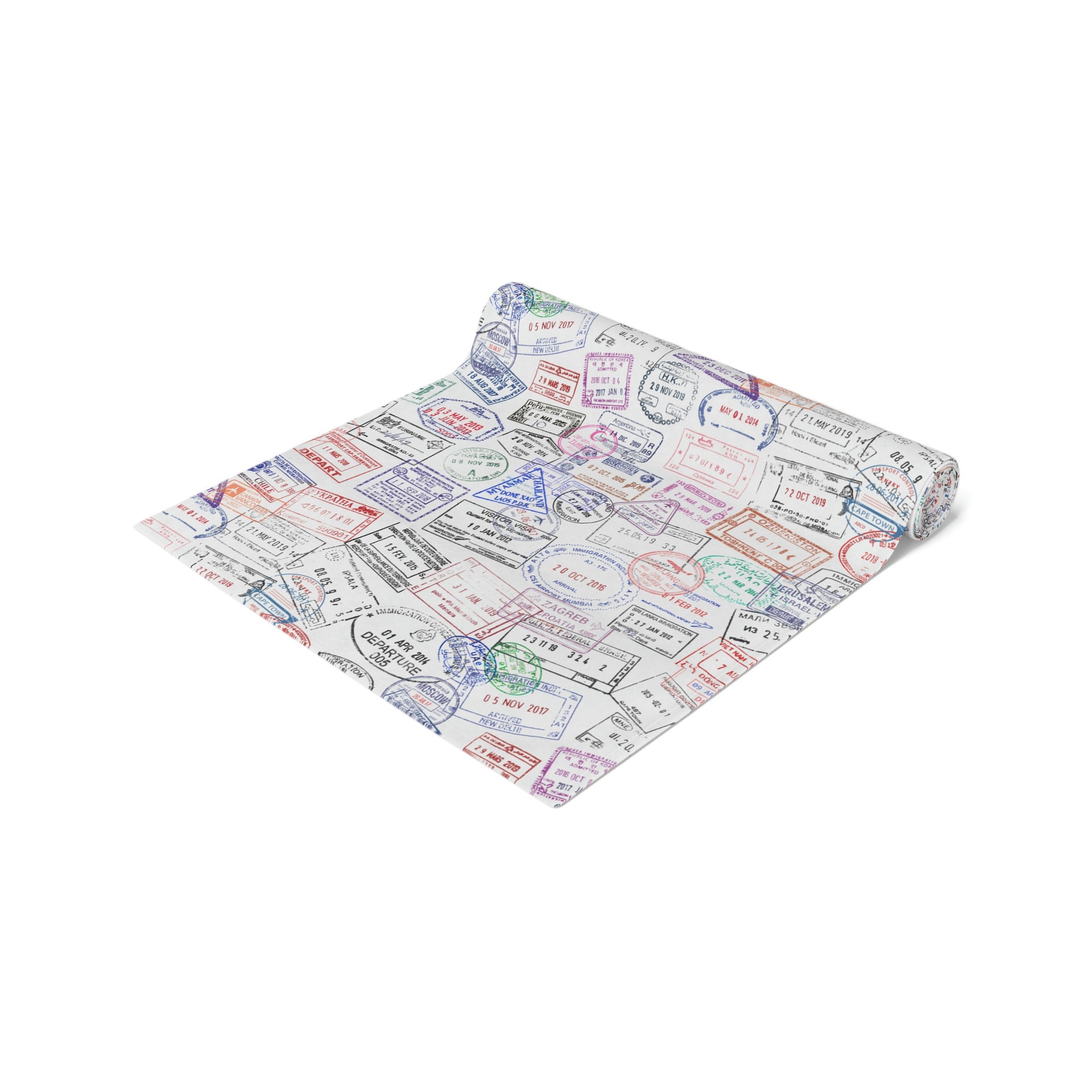 Passport Stamp Travel Table Runner, International Travel Decor - Etsy