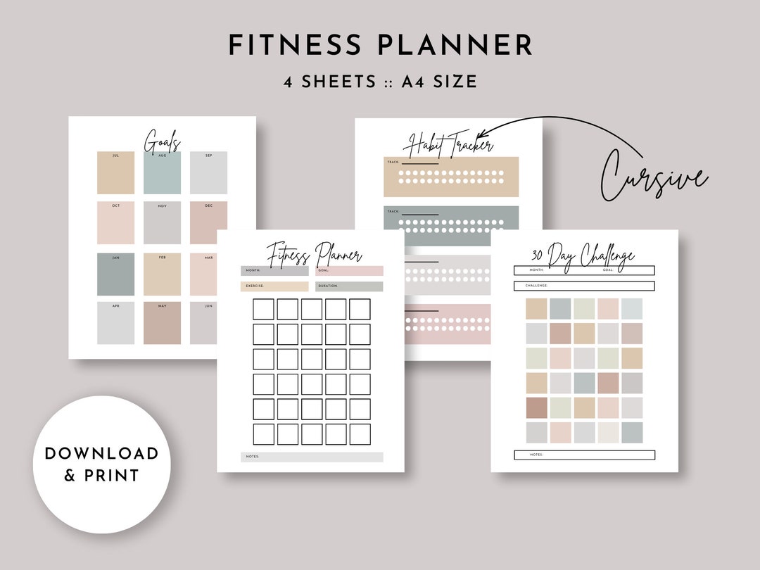 Fitness Planner cursive Habit Tracker Fitness Goal - Etsy