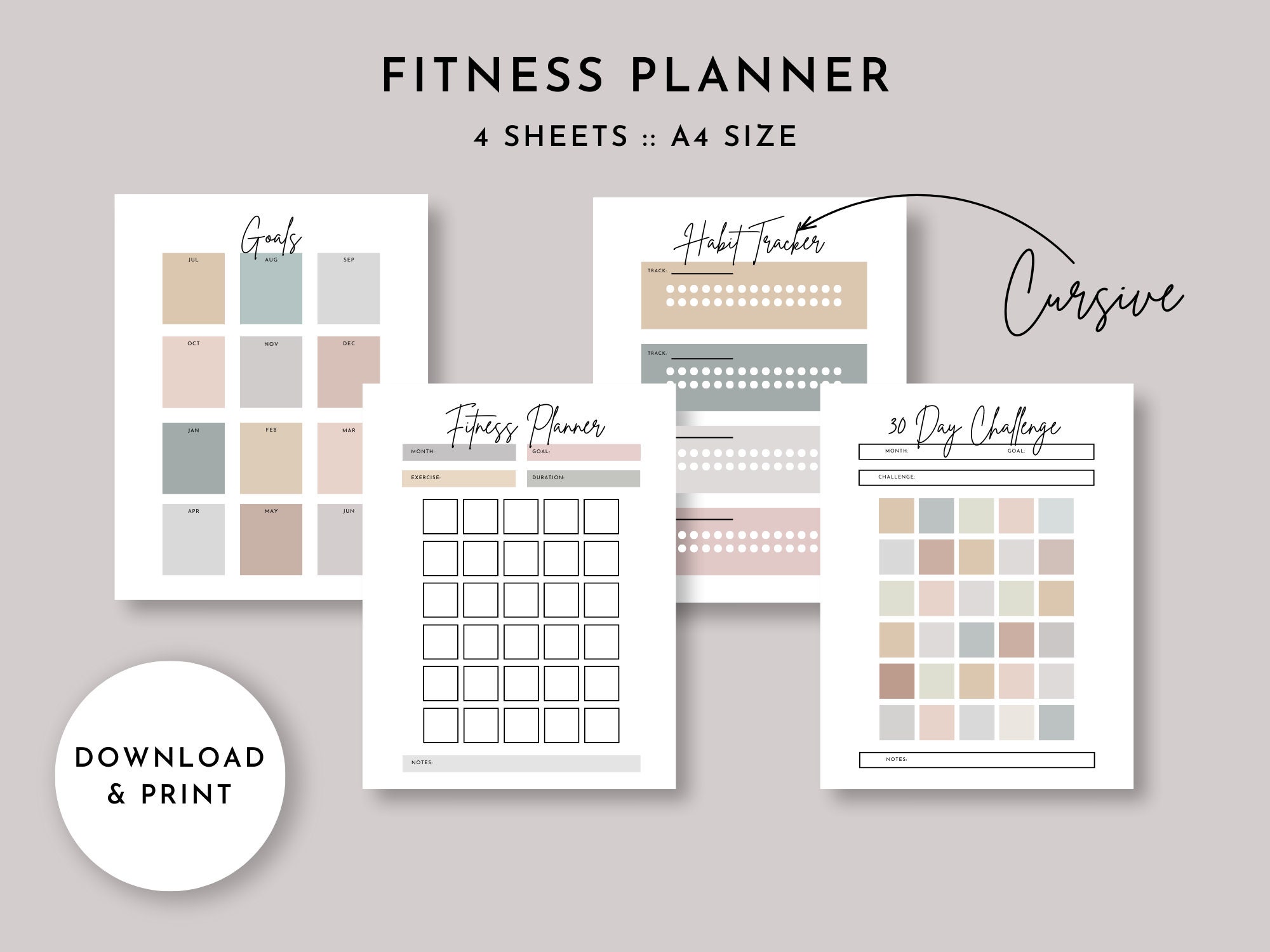 Fitness Planner cursive Habit Tracker Fitness Goal - Etsy