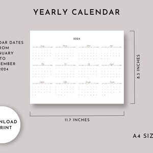 2024 Overall Planner cursive, 2024 Yearly Calendar, Monthly Calendar ...