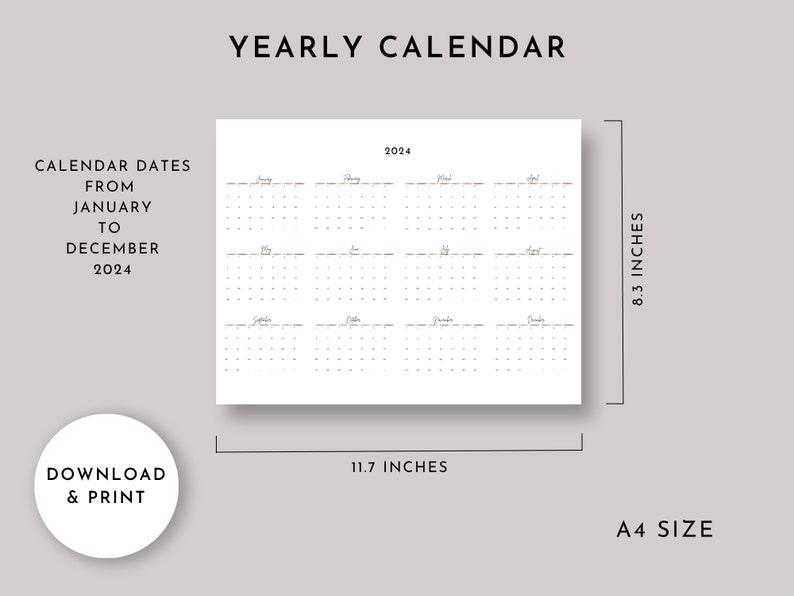 2024 Overall Planner cursive, 2024 Yearly Calendar, Monthly Calendar ...