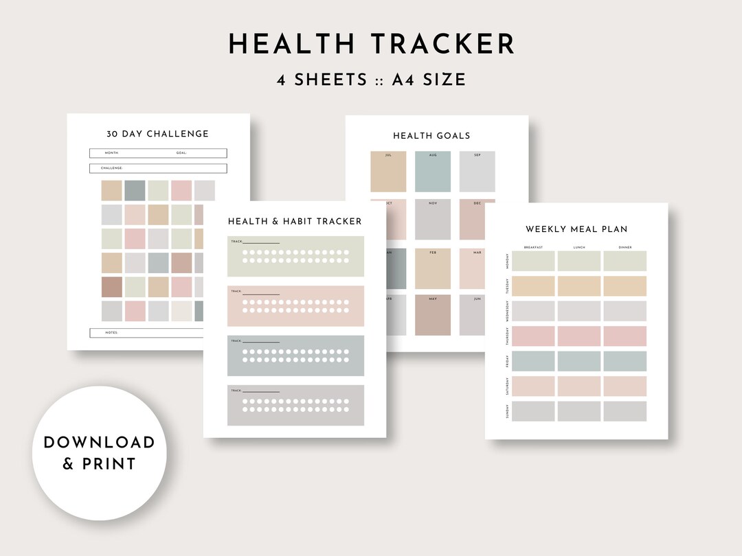 EDITABLE Health Tracker, Habit Tracker, Health Goals, Weekly Meal Plan ...