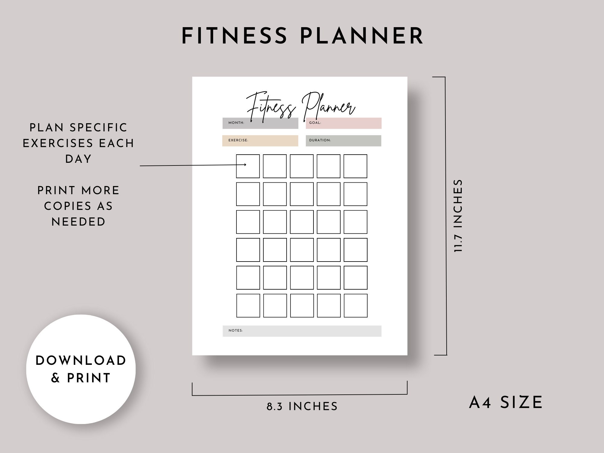 Fitness Planner cursive Habit Tracker Fitness Goal - Etsy