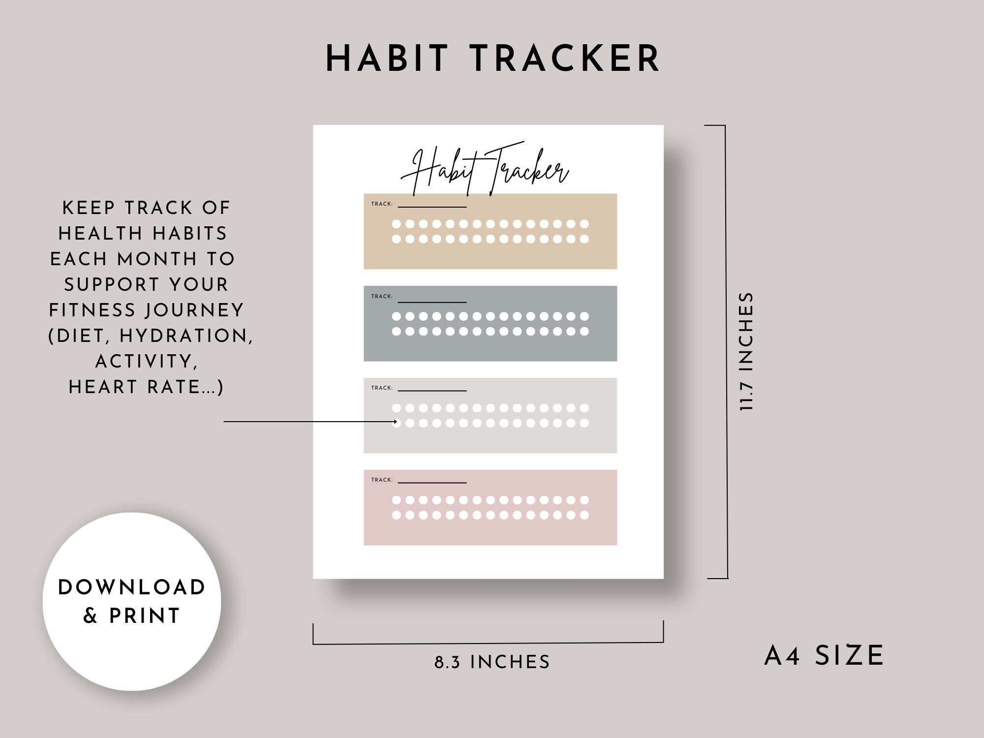 Fitness Planner cursive Habit Tracker Fitness Goal - Etsy