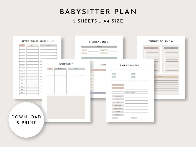 EDITABLE Babysitter Planner, Childcare Caregiver Bundle, Overnight ...