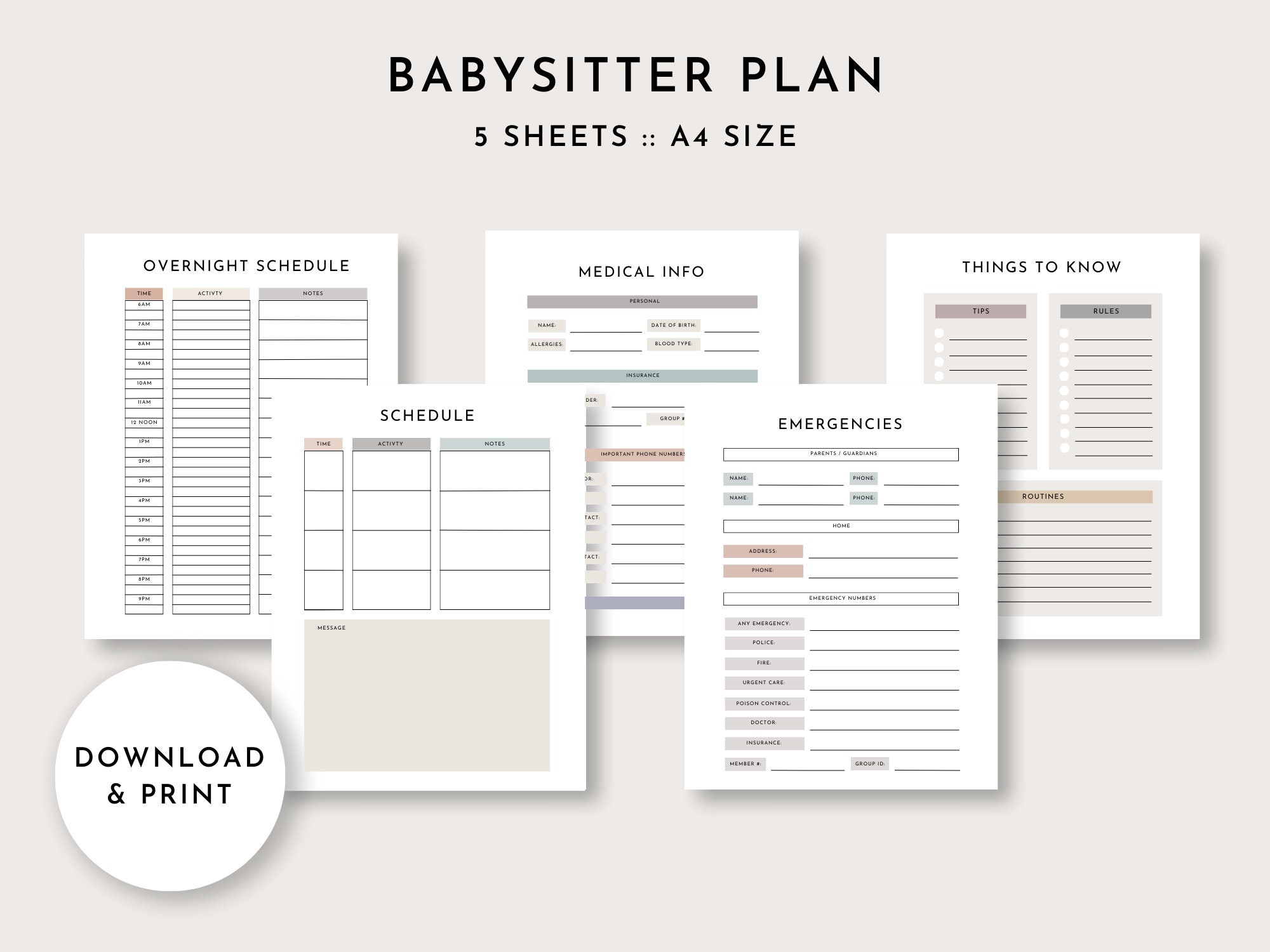 EDITABLE Babysitter Planner, Childcare Caregiver Bundle, Overnight ...