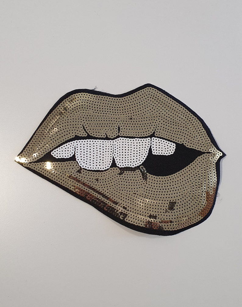 Lips Biting Mouth Sequin Sparkle Iron/sew on Large Patch Badge Motif Appliqué - Etsy