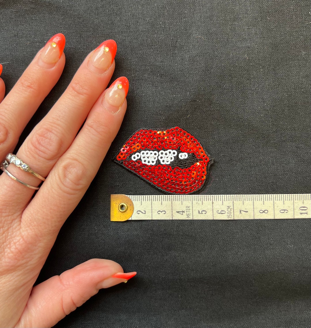 Small Bespoke Lips Biting Mouth Sequin Sparkle Iron/sew on Patch - Etsy