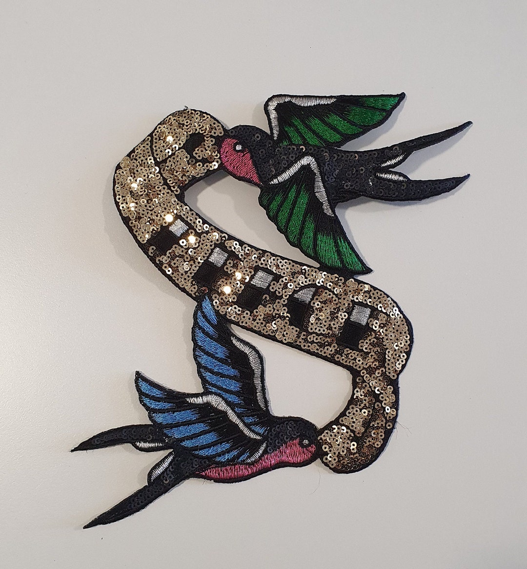 Swallow Birds of Peace Sequin Sparkle Iron Sew on Large Patch Badge ...