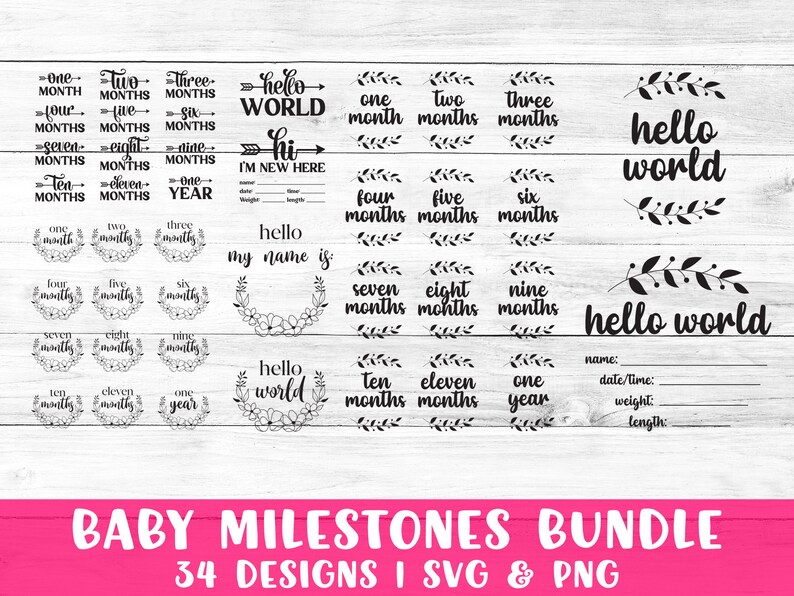 Baby Milestone Rounds Svg Baby Announcement Svg Hello World Svg Birth ...