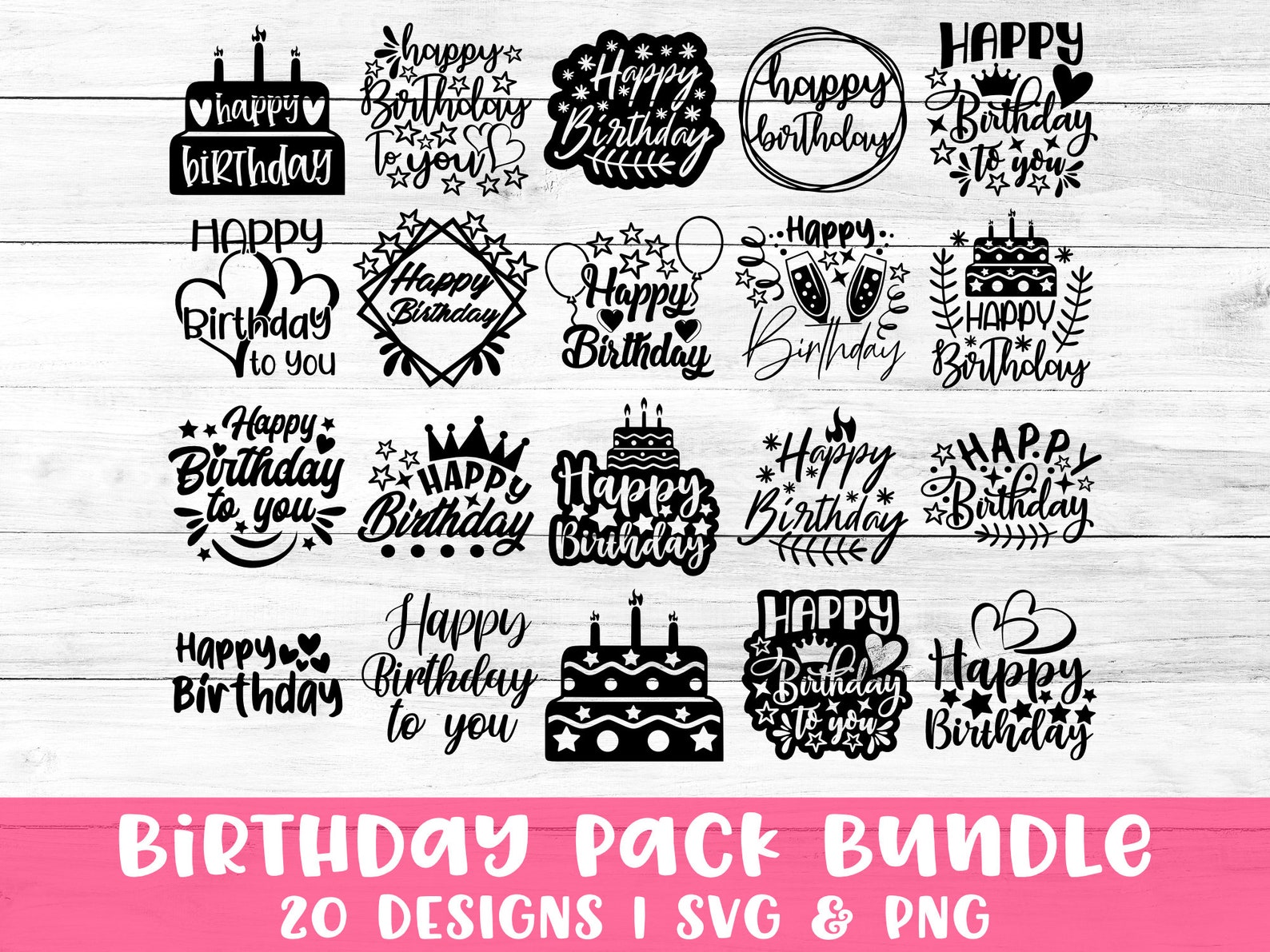 Happy Birthday Svg Bundle Birthday Svg Hand Lettered Birthday Party Svg ...
