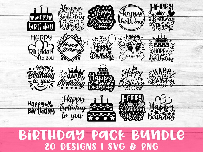 Happy Birthday Svg Bundle Birthday Svg Hand Lettered Birthday Party Svg ...