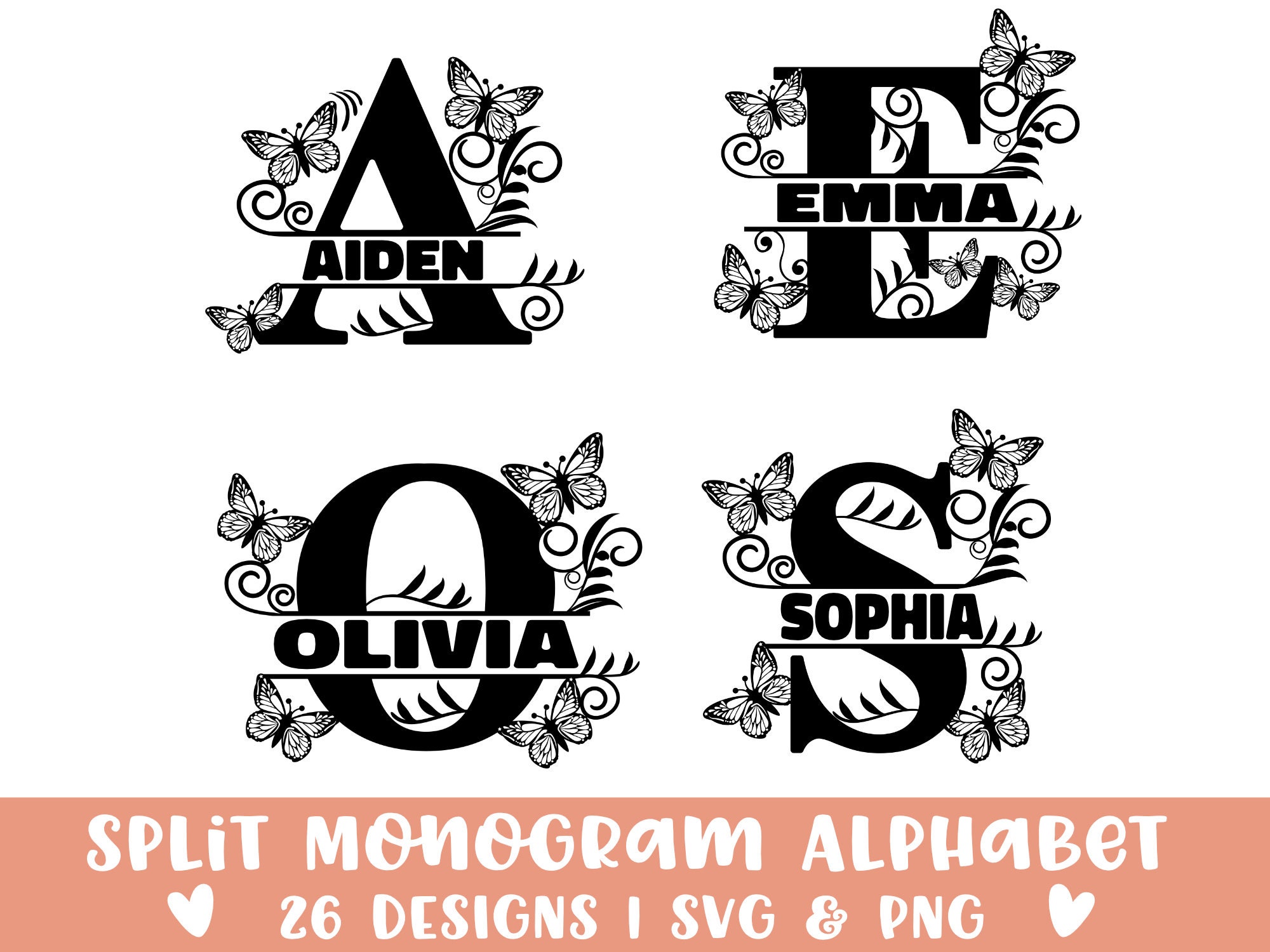 Split Monogram Alphabet SVG,PNG, Split Monogram Frame Alphabet, Cut ...