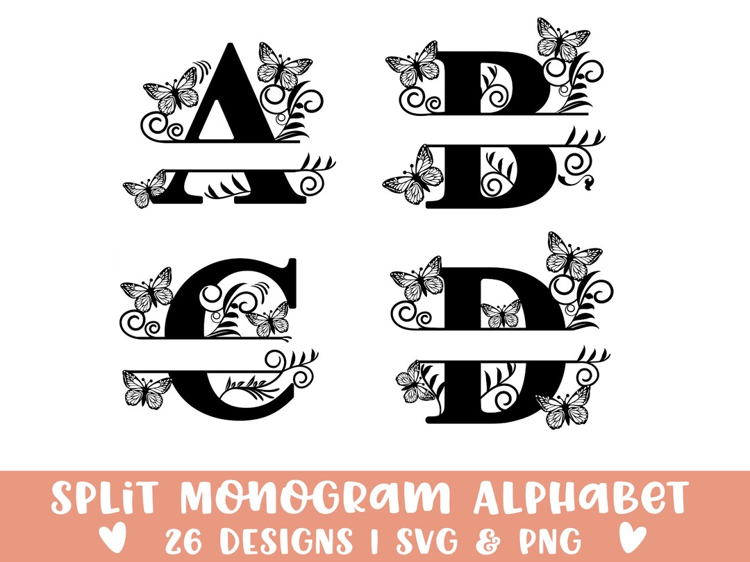 Split Monogram Alphabet SVG,PNG, Split Monogram Frame Alphabet, Cut ...
