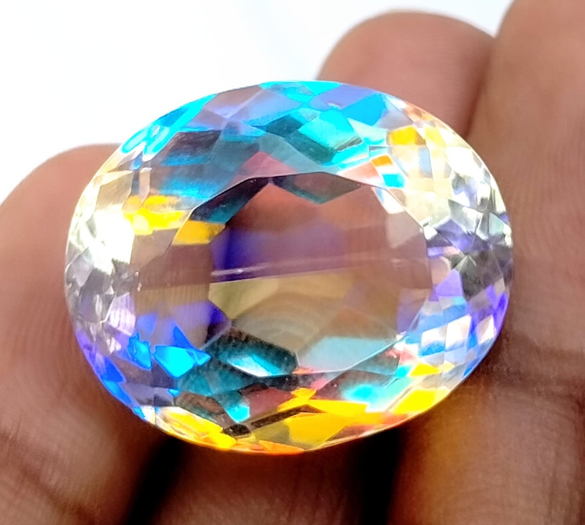 30 Carat Certified Magical AAA+ Rainbow Quartz Mystic Topaz Oval Shape ...