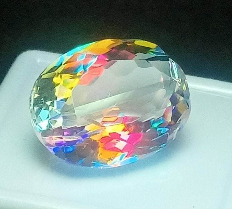 30 Carat Certified Magical AAA+ Rainbow Quartz Mystic Topaz Oval Shape ...
