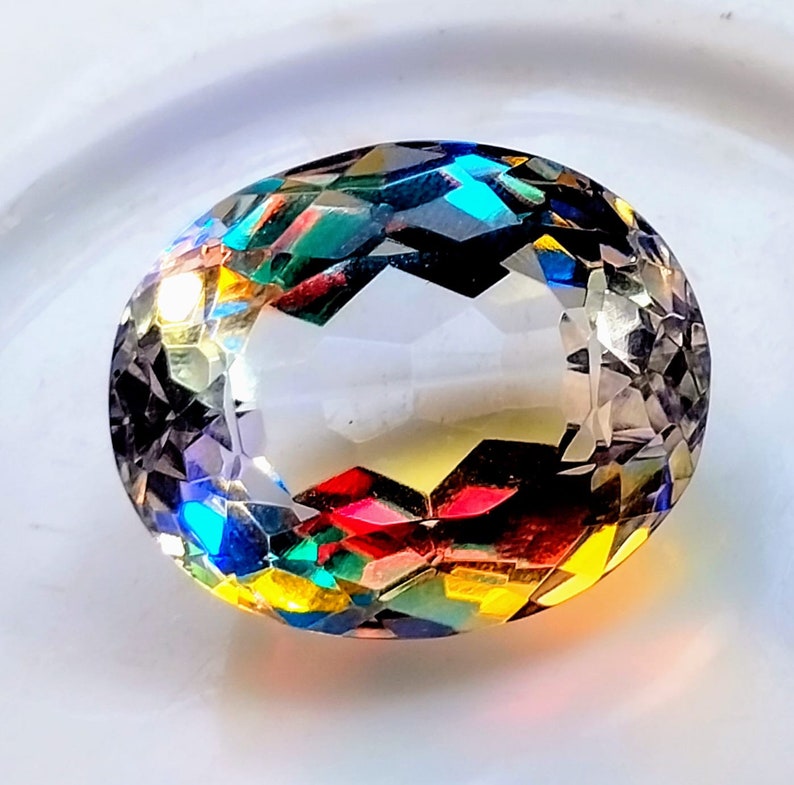30 Carat Certified Magical AAA+ Rainbow Quartz Mystic Topaz Oval Shape ...